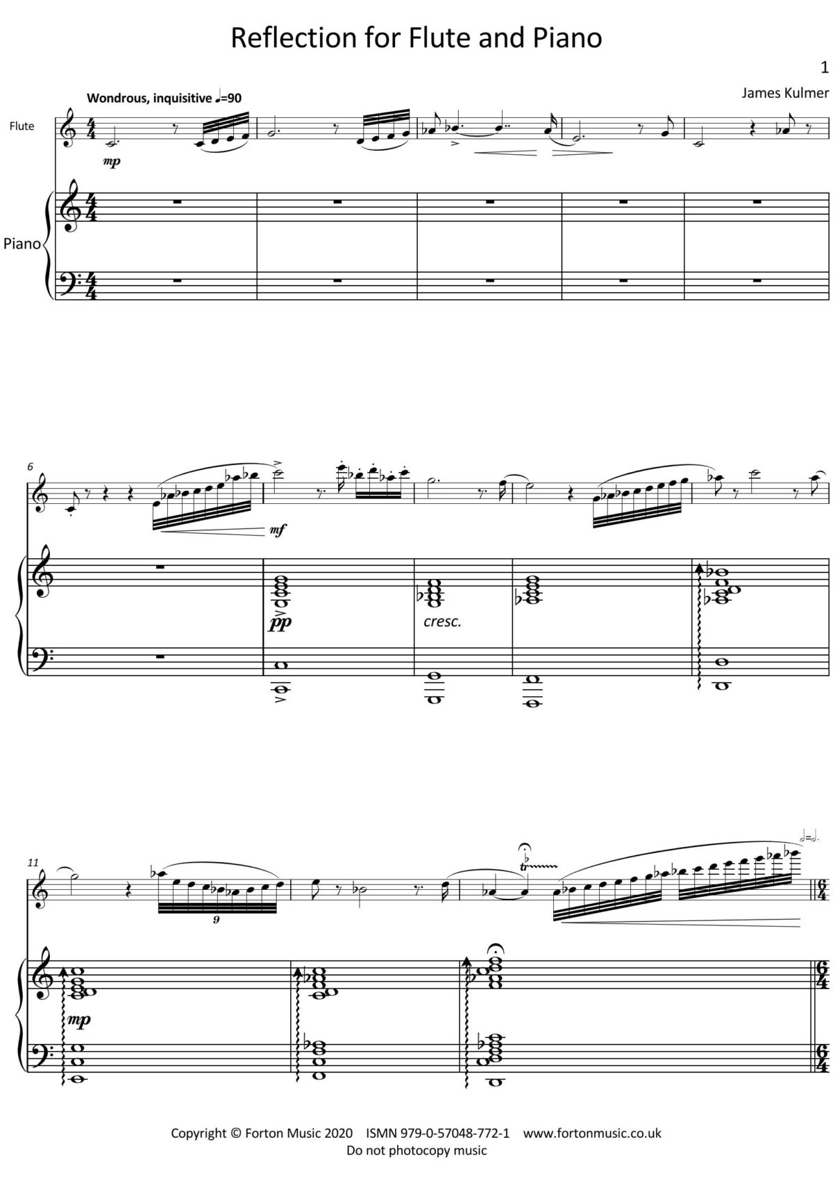 Reflection for Flute and Piano - Forton Music